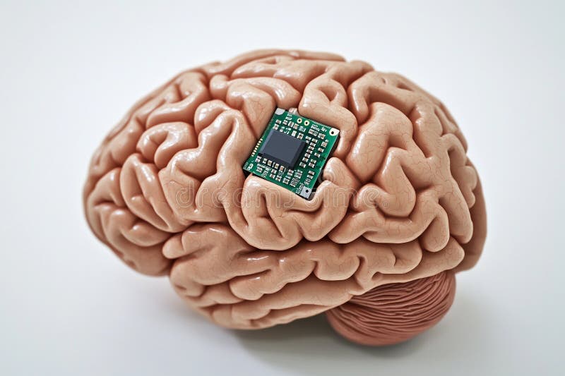 Human Brain Model with Electronic Chip Representation Highlighting ...