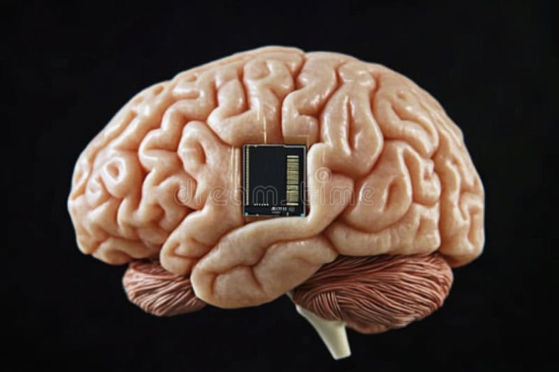 Human Brain Model with Electronic Chip Representation Highlighting ...