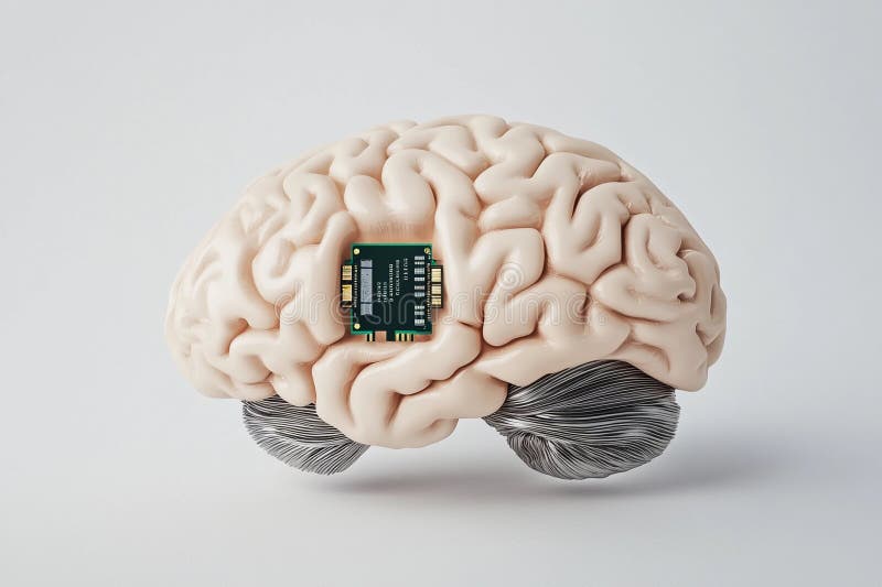 Human Brain Model with Electronic Chip Representation Highlighting ...