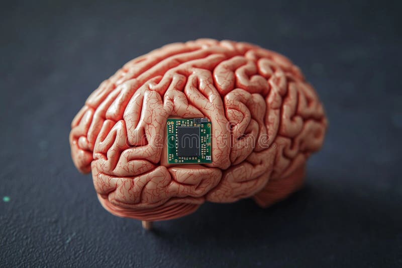 Human Brain Model with Electronic Chip Representation Highlighting ...
