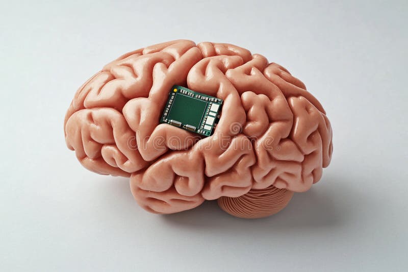Human Brain Model with Electronic Chip Representation Highlighting ...
