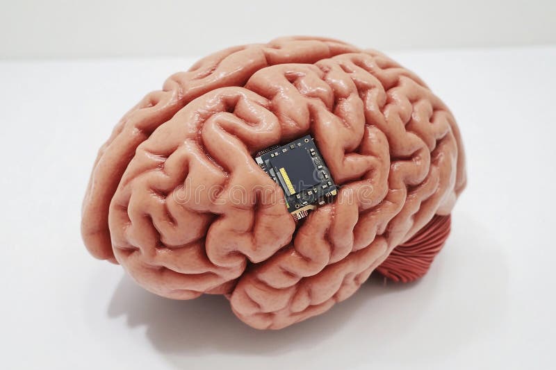 Human Brain Model with Electronic Chip Representation Highlighting ...