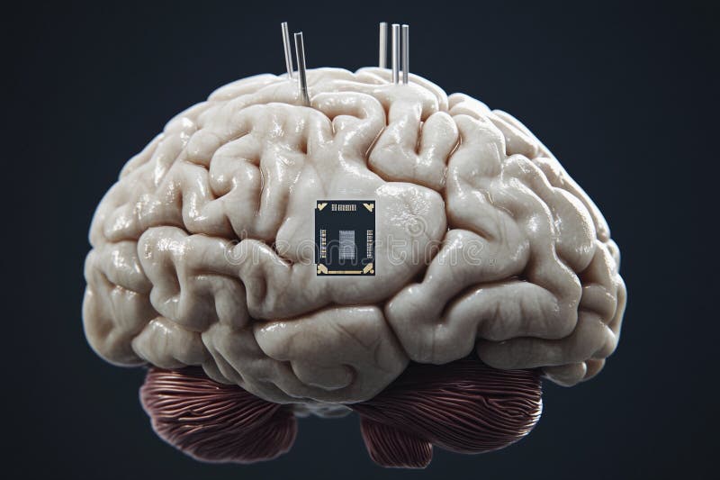 Human Brain Model with Electronic Chip Representation Highlighting ...