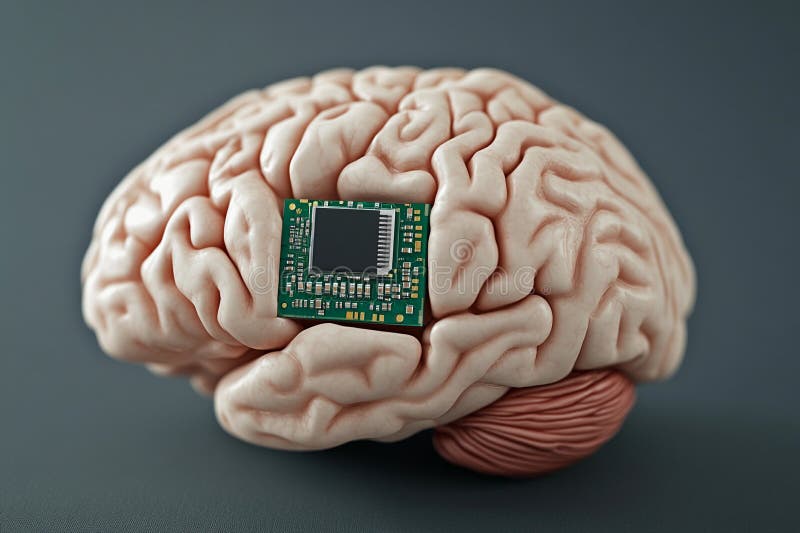 Human Brain Model with Electronic Chip Representation Highlighting ...