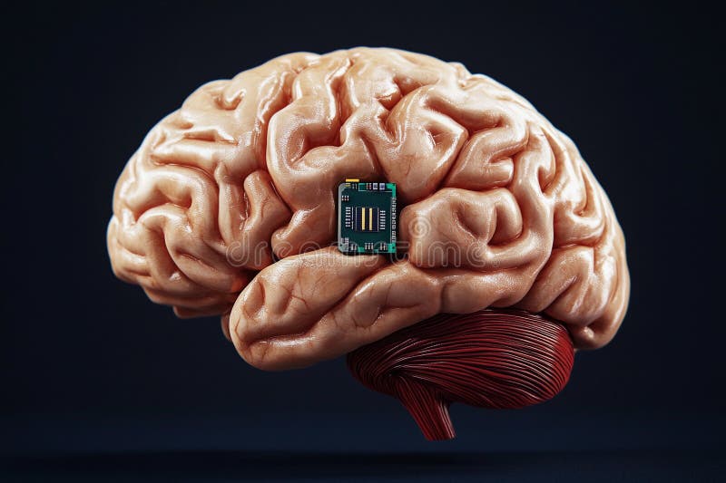 Human Brain Model with Electronic Chip Representation Highlighting ...