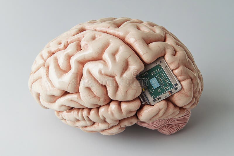 Human Brain Model with Electronic Chip Representation Highlighting ...