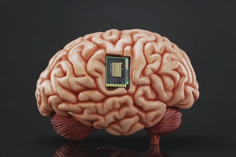 Human Brain Model with Electronic Chip Representation Highlighting ...