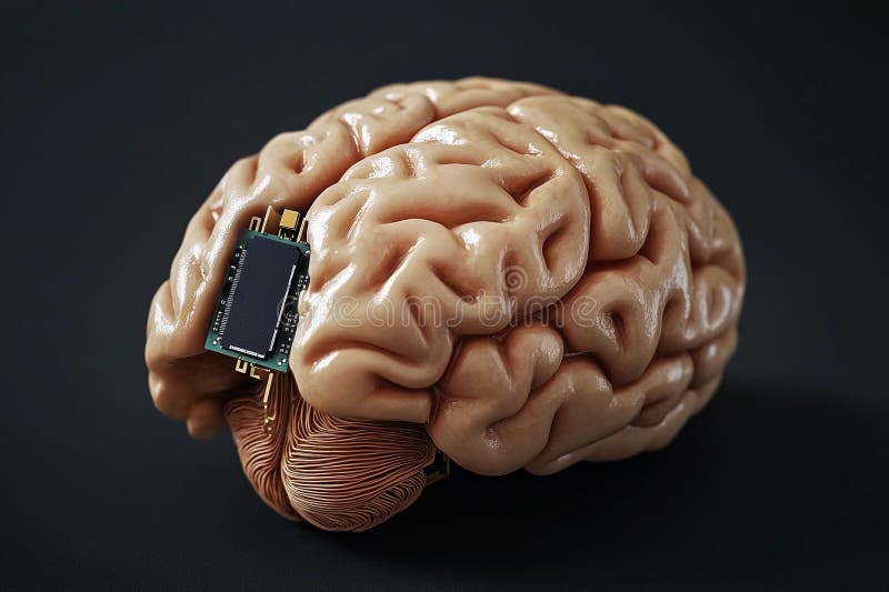Human Brain Model with Electronic Chip Representation Highlighting ...