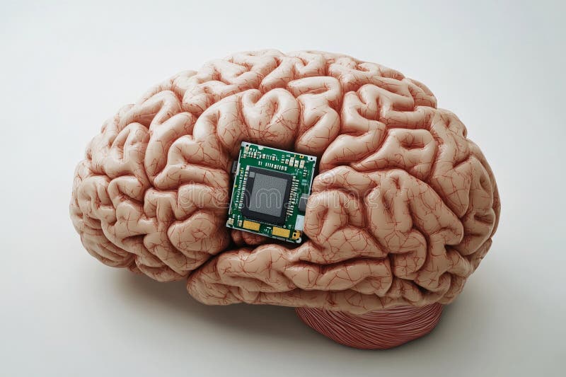 Human Brain Model with Electronic Chip Representation Highlighting ...