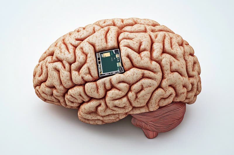Human Brain Model with Electronic Chip Representation Highlighting ...