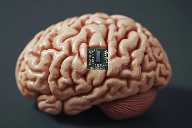 Human Brain Model with Electronic Chip Representation Highlighting ...