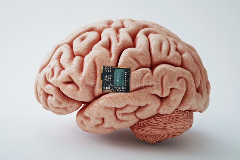 Human Brain Model with Electronic Chip Representation Highlighting ...