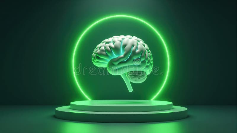 Human Brain Model, Green Neon Light Stock Photo - Image of glowing ...