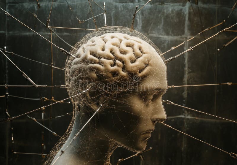 Human Brain Model with Neural Connections and Wire Network on Display ...