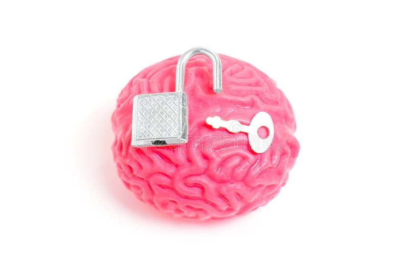 Human Brain Model and Open Padlock with Key Stock Photo - Image of ...