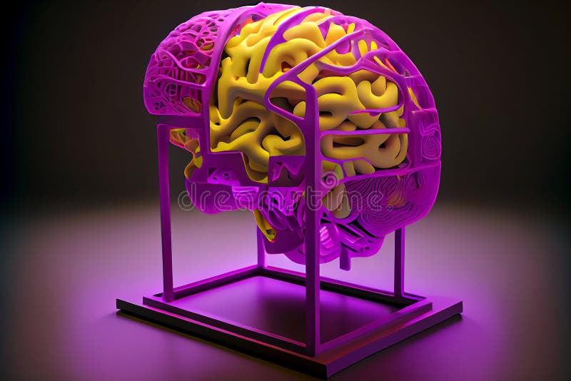 Human Brain Model Printed on a 3D Printer, Showcasing the Intricate ...