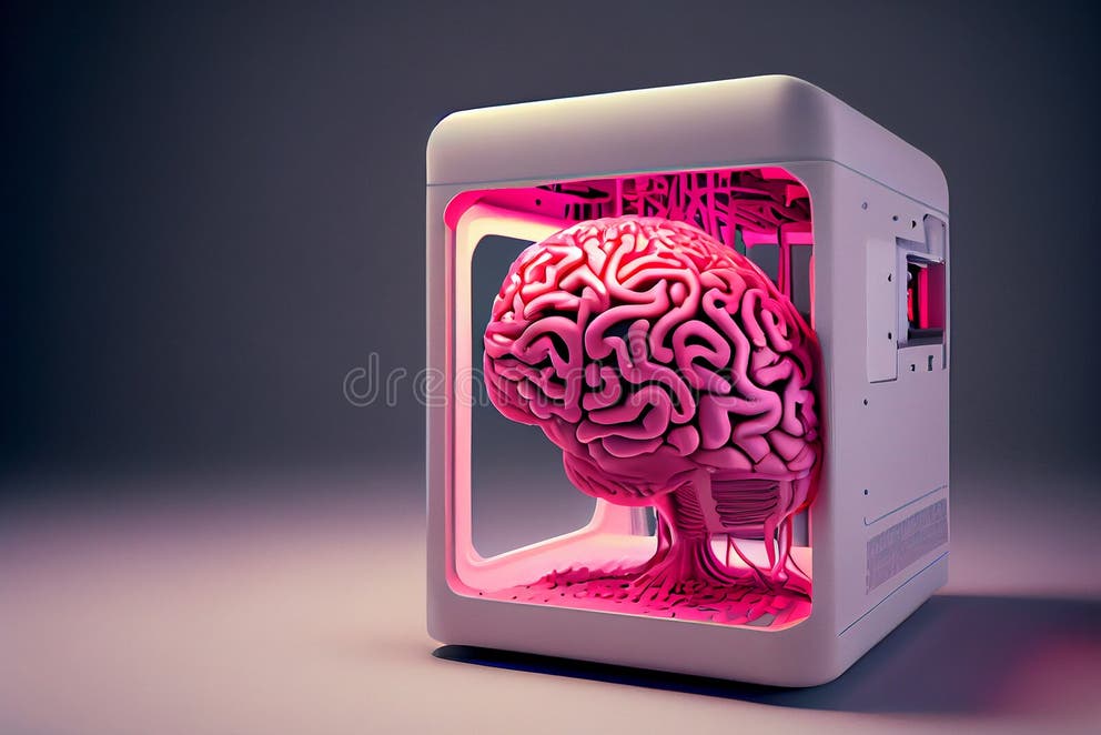 Human Brain Model Printed on a 3D Printer, Showcasing the Intricate ...