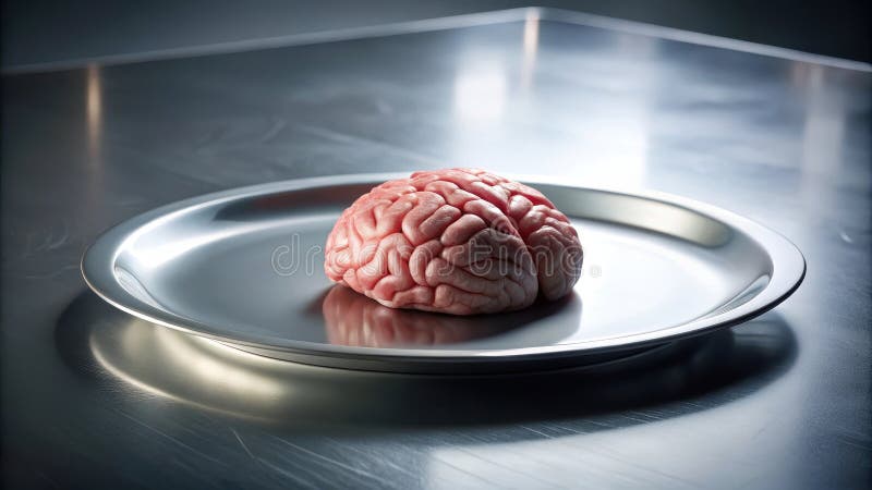 A Human Brain Model Rests on a Metallic Tray, a Stark Visual Metaphor ...