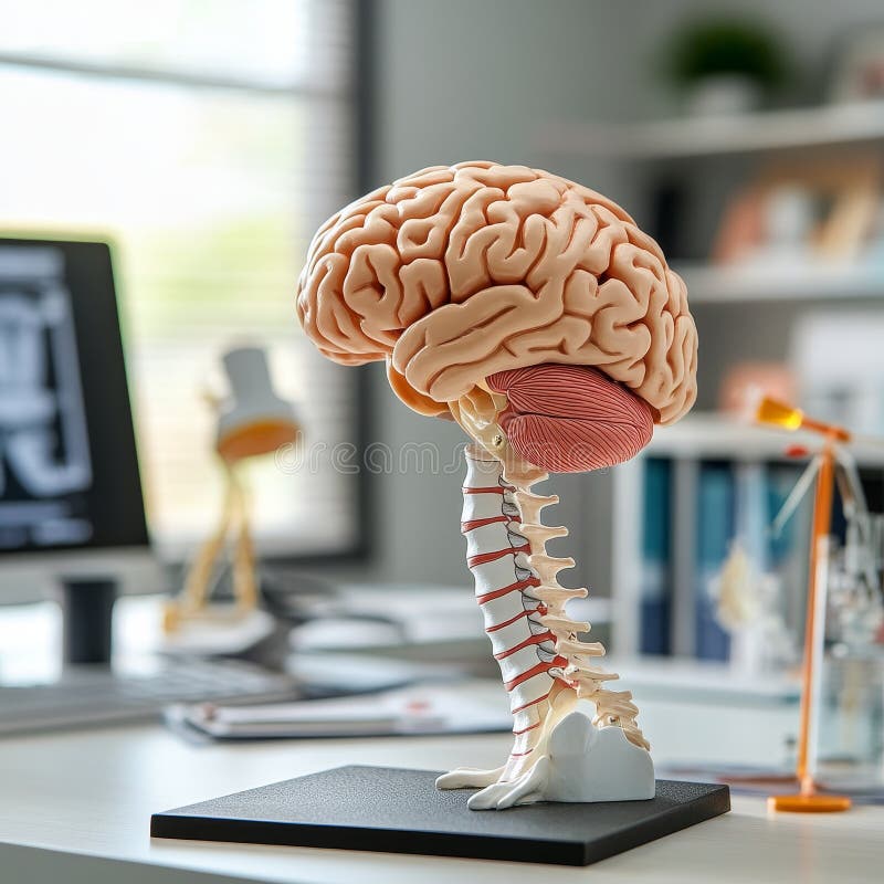 Human Brain Model with Human Skeleton Model on Table in Medical Office ...