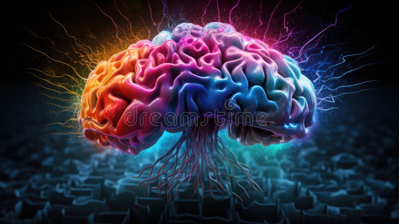 Human Brain with Multicolored Twists Close-up on Black Background ...