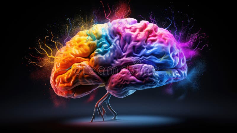 Human Brain with Multicolored Twists Close-up on Black Background ...