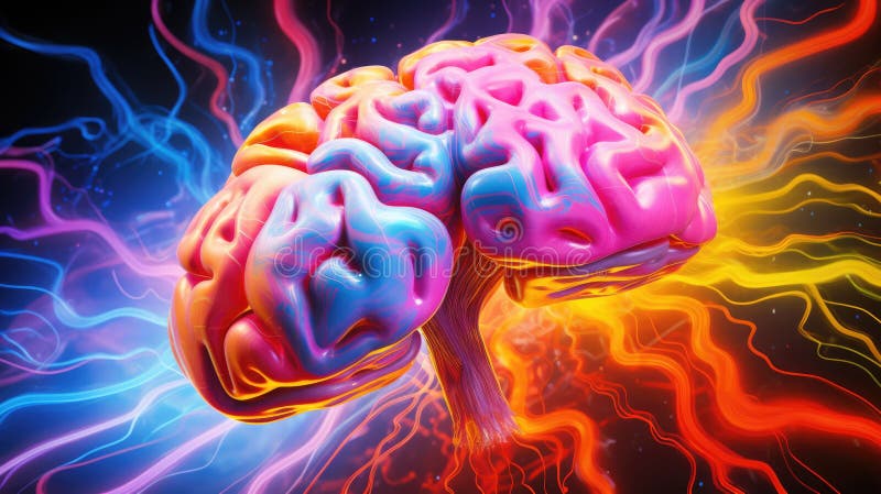 Human Brain with Multicolored Twists Close-up on Black Background ...