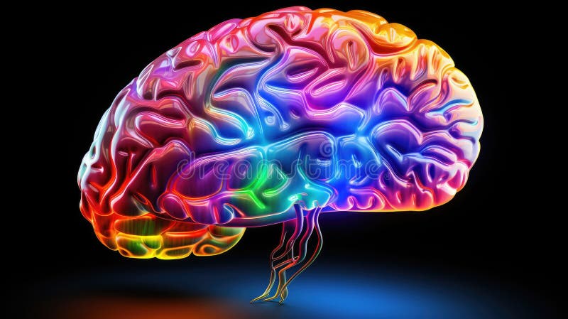 Human Brain with Multicolored Twists Close-up on Black Background ...