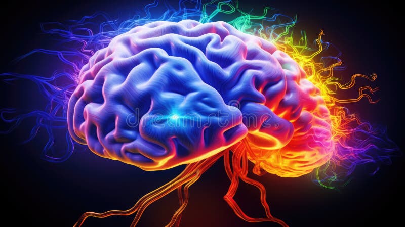 Human Brain with Multicolored Twists Close-up on Black Background ...