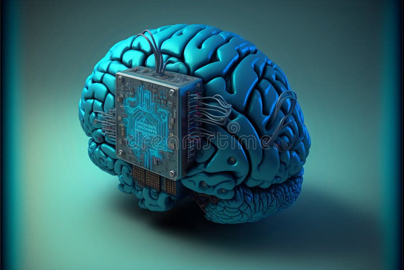Human Brain with Neural Interface.Artificial Intelligence Concept Stock Illustration ...