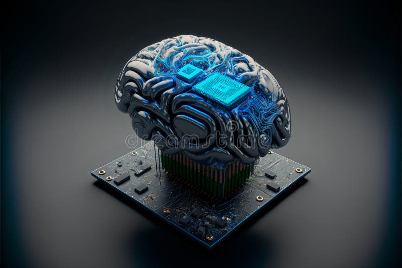 Human Brain with Neural Interface.Artificial Intelligence Concept Stock ...