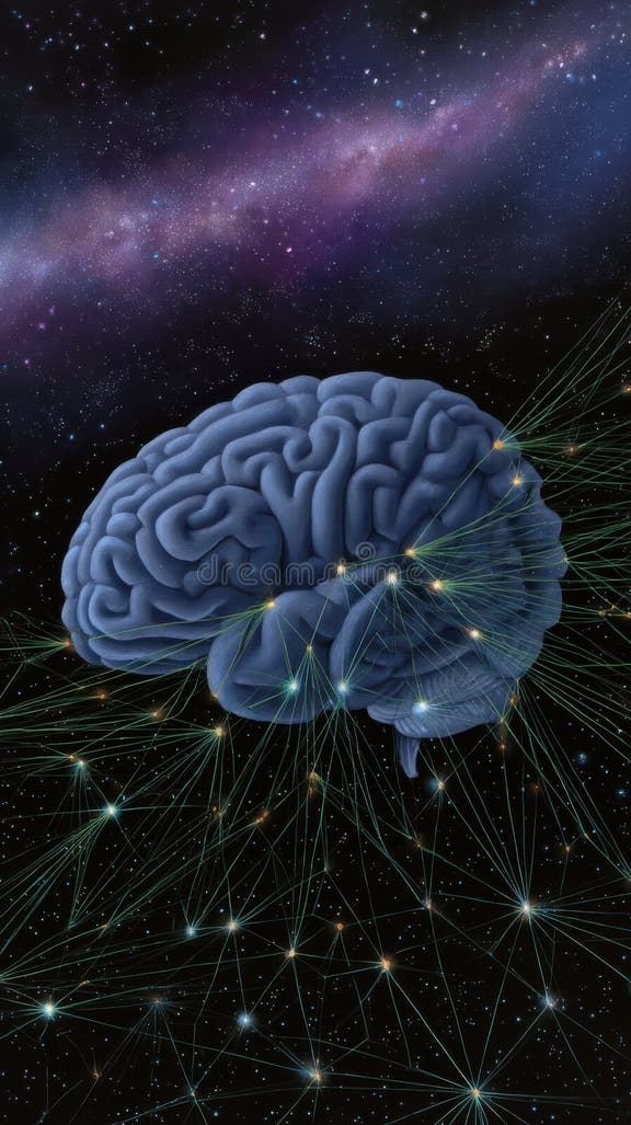 Human Brain with Neural Network and Starry Galaxy Representing ...
