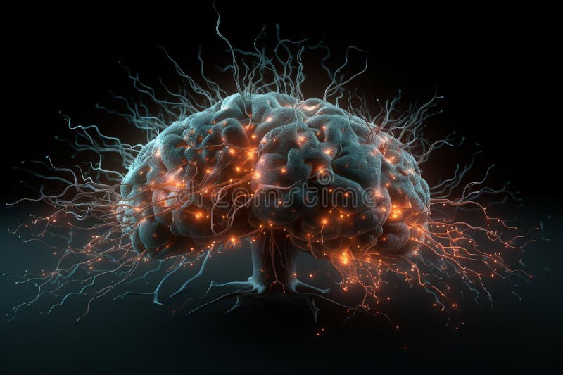 Human Brain With A Neural Network Of Synapses Lighting Up Generative