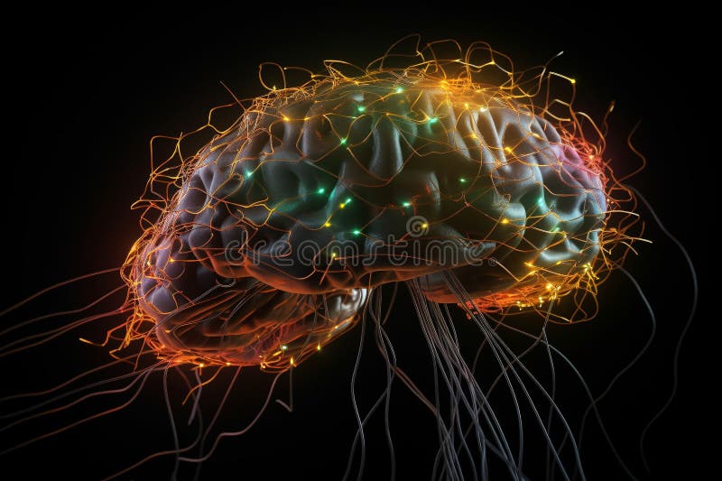 Human Brain With A Neural Network Of Synapses Lighting Up Generative