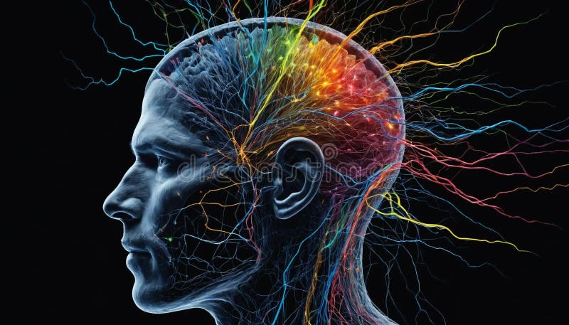 Human Brain, Neural Pathways, Vibrant Colors. Abstract Representation ...