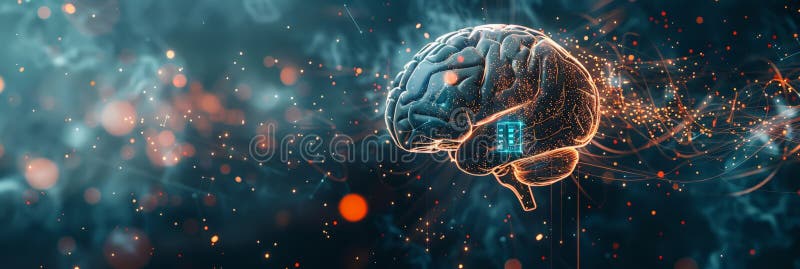 Human Brain with Neuralink Chip Amidst a Network of Glowing Connections ...