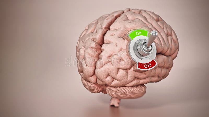Human Brain with on-off Button. 3D Illustration Stock Illustration ...