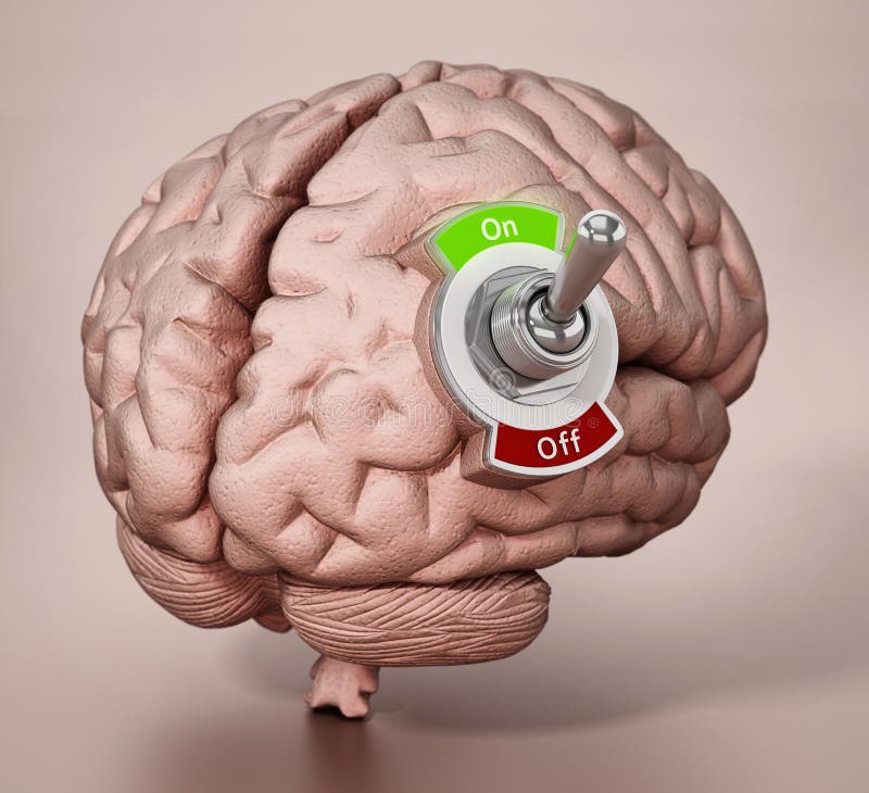 Human Brain with on-off Button. 3D Illustration Stock Illustration ...