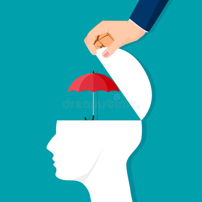 The Human Brain is Opened with an Umbrella of Protection. Vector ...