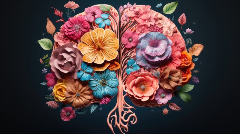 Human Brain Organ with Blooming Flowers Stock Photo - Image of head ...