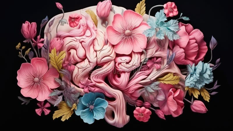 Human Brain Organ with Blooming Flowers Stock Image - Image of ...