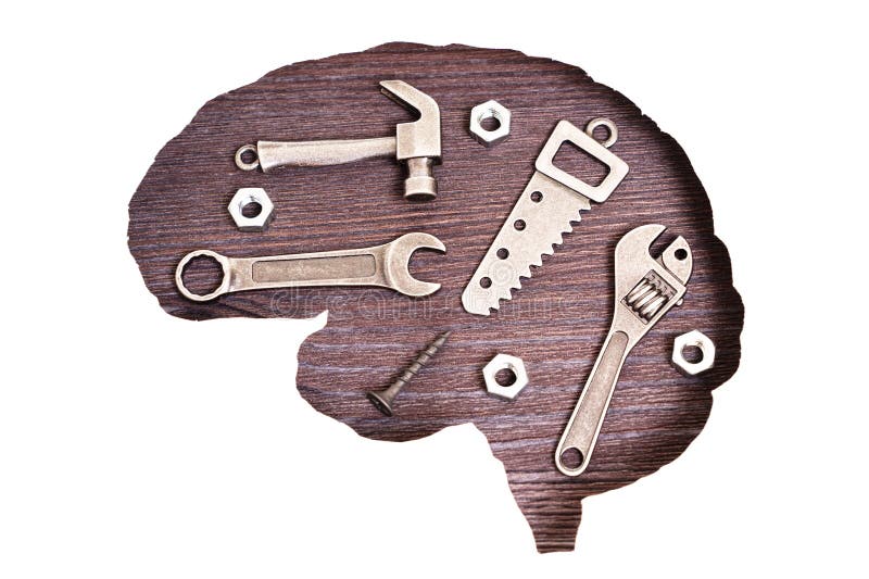 Human Brain Outline and Essential Hand Tools Stock Photo - Image of ...