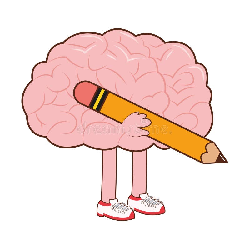 Human Brain with Pencil Icon Stock Illustration - Illustration of ...