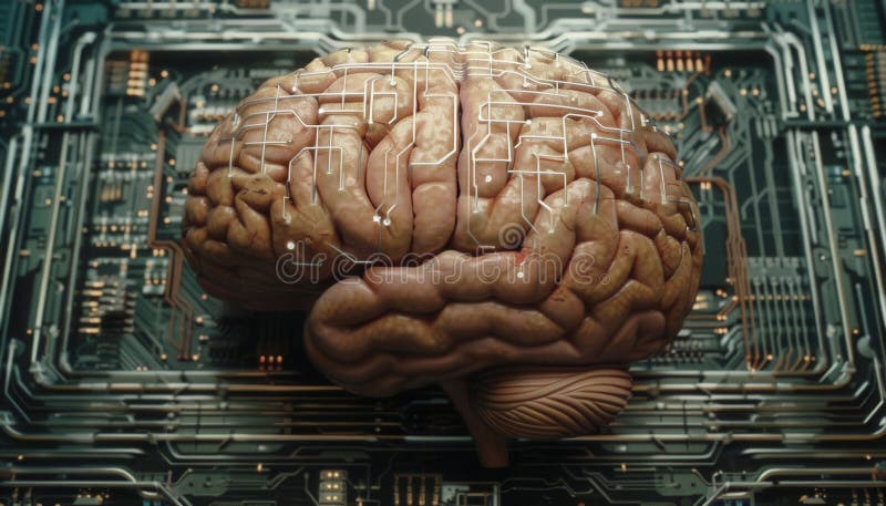 Human Brain Placed on a Circuit Board Background Representing ...