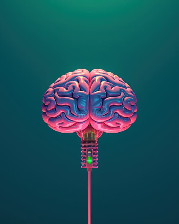 Human Brain Plugged Via Cable. Artificial Intelligence and Technology ...