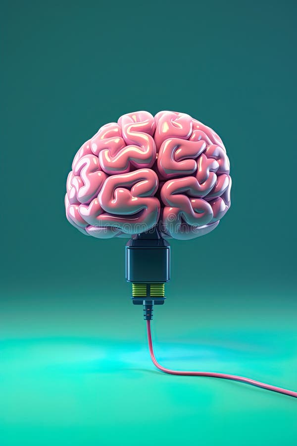 Human Brain Plugged Via Cable. Artificial Intelligence and Technology ...
