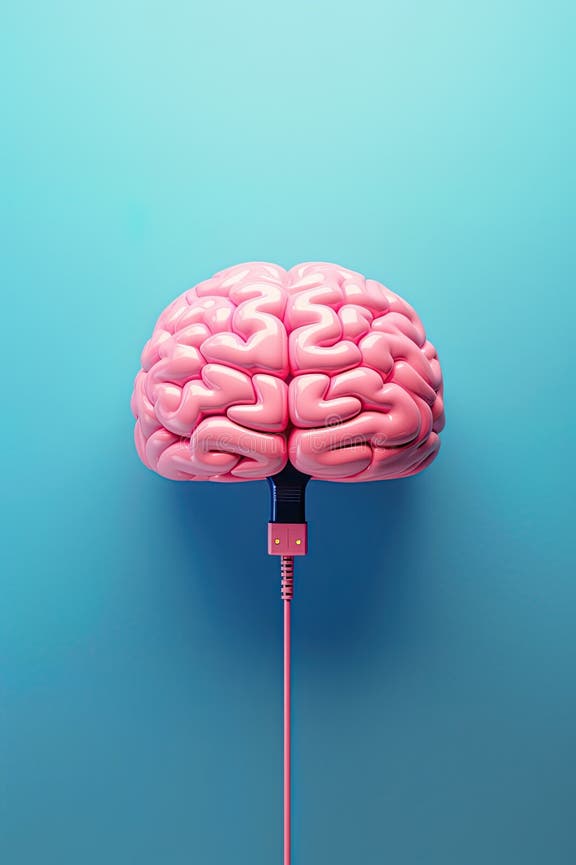 Human Brain Plugged Via Cable. Artificial Intelligence and Technology ...