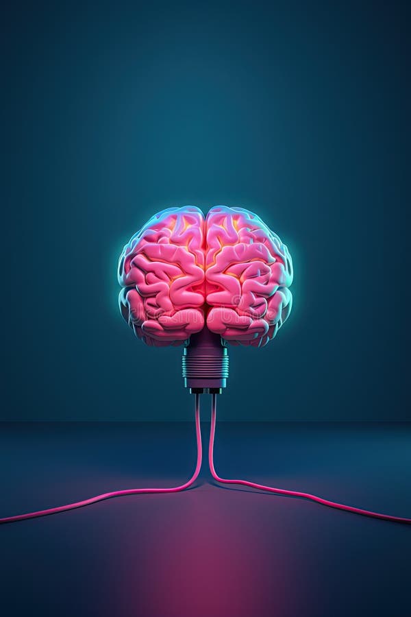 Human Brain Plugged Via Cable. Artificial Intelligence and Technology ...