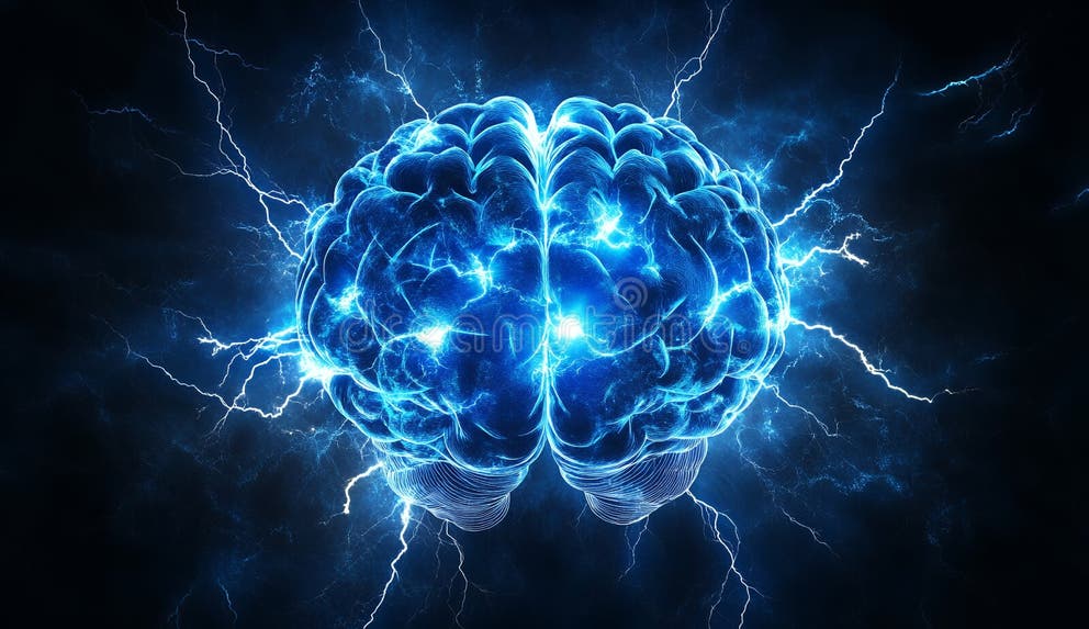 Human Brain Power Energy Electrical Activity Concept Image Intense Blue ...