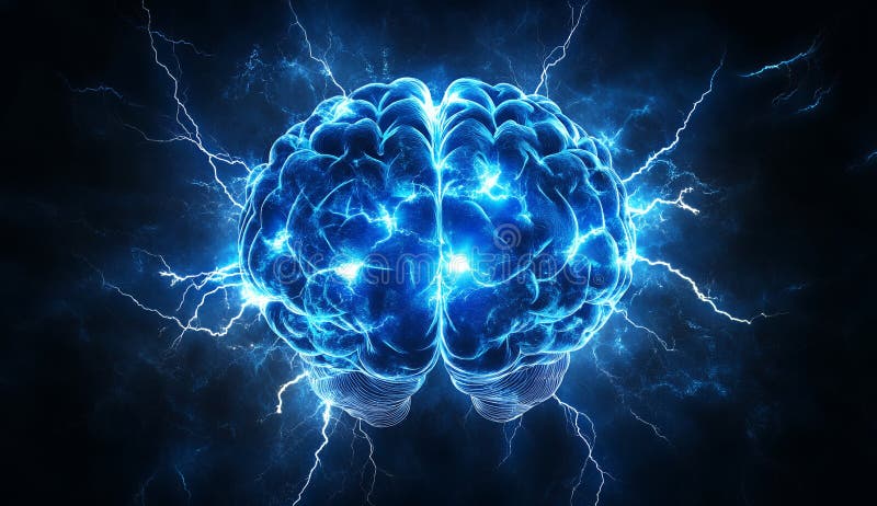 Human Brain Power Energy Electrical Activity Concept Image Intense Blue ...