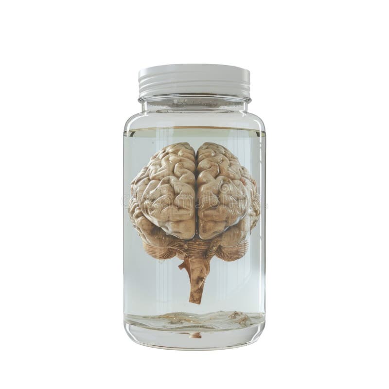 A Human Brain Preserved in a Glass Jar Filled with Liquid Stock Photo ...